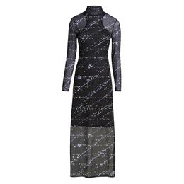 KARL LAGERFELD JEANS Kleid Damen Gr&ouml;&szlig;e 42 lila / schwarz / wei&szlig; Sommerkleid