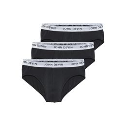 John Devin Herren Slip Packung, 3 Stk. aus hochwertiger Baumwollmischung, mit weichem und dehnbarem B&uuml;ndchen schwarz L (6), 3 Stk.