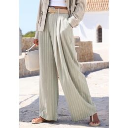 Lascana Damen Lascana Bundfaltenhose &raquo;aus sommerlicher Webware mit Leinen und dezentem Streifenmuster&laquo; Palazzohose mit Streifenmuster, elegante 