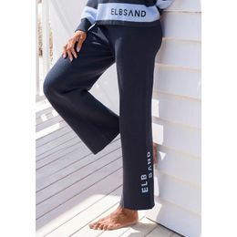 ELBSAND Damen Strickhose mit weitem Bein und eingestricktem Logo, Loungewear blau 36/38, N-Gr
