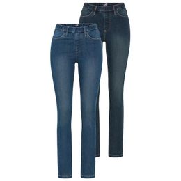 Arizona Damen Jeansjeggings Packung, 2er-Pack, enge Passform, R&ouml;hrenjeans, Used-Look-Waschung, hohe Leibh&ouml;he blau 42, N-Gr