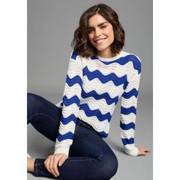 Kangaroos Damen Kangaroos Ajourpullover aus Baumwolle, mit Rundhalsausschnitt, figurumspielende Passform blau 44/46
