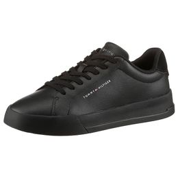 Tommy Hilfiger Herren Sneaker &raquo;TH COURT LTH DETAIL ESS&laquo; , Freizeitschuh, Halbschuh, Schn&uuml;rschuh mit seitlichem Logoschriftzug schwarz 46