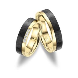 Marrya Ring 'MARRYA ES-24 Ehering aus Edelstahl - Gold plattiert mit Carbon' Damen Gr&ouml;&szlig;e 58 goldgelb