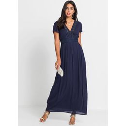 bonprix Damen bonprix Maxikleid eleganter Stil, mit geh&auml;kelter Spitze, aus Viskose, Loose Fit blau 44, K-Gr