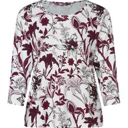 CR&Eacute;ATION L Damen Print-Shirt mit 3/4-&Auml;rmeln ecru-burgund-bedruckt Gr&ouml;&szlig;e 36