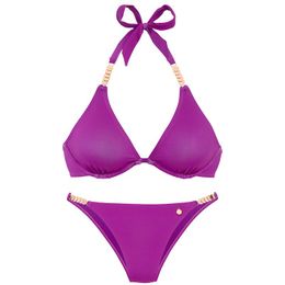 Lascana Damen Lascana B&uuml;gel-Bikini mit goldfarbenem Accessoire lila 44, Cup B