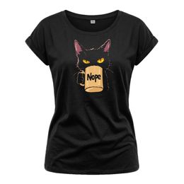 MAKAYA Shirt 'Cat Coffee Cup' female size XXL Black