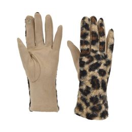 styleBREAKER Full Finger Gloves 'Touchscreen Handschuhe mit Leoparden Muster' female size XS/XL Beige