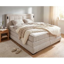 Boxspringbett OTTO HOME, B:204cm L:215cmbeige, Holz teilmassiv, Holzwerkstoff, Spanplatte, Jugendzimmer, Komplettbetten, "MIVVA mit Bettkasten, mit