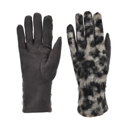 styleBREAKER Fingerhandschuhe 'Touchscreen Handschuhe mit Leoparden Muster' Damen Gr&ouml;&szlig;e XS/XL grau