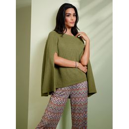 Heine Damen Strickponcho, Gr&uuml;n, Gr. 36, Rundhals Pullover, 100% Baumwolle