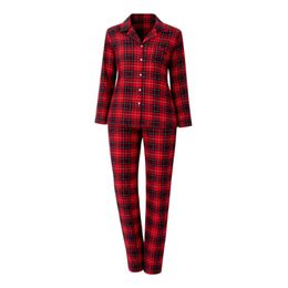 fashionshowcase Pajama 'Pyjama Damen Schlafanzug Hausanzug Bordeaux kariert mit Knopfleiste' female size S/M Bordeaux