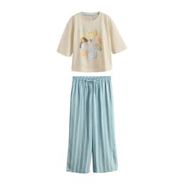 next Pyjama Damen Gr&ouml;&szlig;e XXL creme / taubenblau / pastellblau / schwarz Sommerkleid