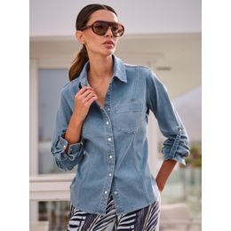Heine Damen Hemdbluse, Blau, Gr. 50, Blusen langarm, Material: Baumwolle