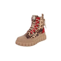 Ital-Design Schn&uuml;rstiefelette Damen Gr&ouml;&szlig;e 38 beige / hellbraun / rot / schwarz