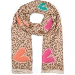 styleBREAKER Scarf 'Schal mit Leoparden Herz Muster' female size One size Brown
