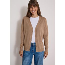 Cecil Damen Cardigancreamy mocha melange, Gr. XS, unifarben, Web, 60% Baumwolle, 40% Viskose, Strickjacken, im soften Baumwoll-Mix