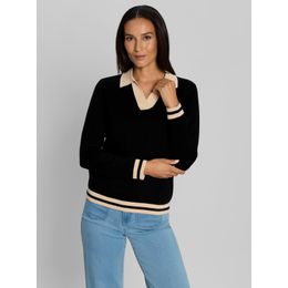 Heine Damen Polopullover, Schwarz, Gr. 38, V-Ausschnitt Pullover, Material: Baumwolle