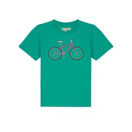 watabout.kids Shirt 'Pink Bike' girl size 122/128 Grass green / Pink / Black / White
