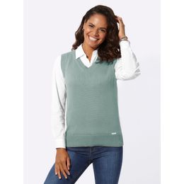 Heine Damen Pullunder, Blau, Gr. 46, V-Ausschnitt Pullover, Material: Baumwolle