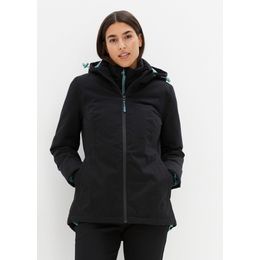 bonprix Wasserdichte 2-in-1-Optik Funktionsjacke, schwarz, Gr.46, Winddichte Regenjacke
