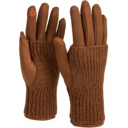styleBREAKER Fingerhandschuhe '3 in 1 Touchscreen Stoff Handschuhe mit abnehmbarer Strick Manschette' Damen Gr&ouml;&szlig;e XS/XL cognac