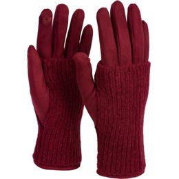 styleBREAKER Full Finger Gloves '3 in 1 Touchscreen Stoff Handschuhe mit abnehmbarer Strick Manschette' female size XS/XL Raspberry