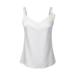 Regina Fashion Top 'V-Neck Satin Top with 3D Flower Detail' Damen Gr&ouml;&szlig;e XL wei&szlig;