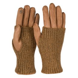 styleBREAKER Fingerhandschuhe '3 in 1 Touchscreen Stoff Handschuhe mit abnehmbarer Strick Manschette' Damen Gr&ouml;&szlig;e XS/XL camel