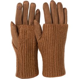 styleBREAKER Full Finger Gloves '3 in 1 Touchscreen Stoff Handschuhe mit abnehmbarer Strick Manschette' female size XS/XL Chocolate