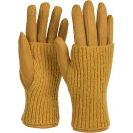 styleBREAKER Full Finger Gloves '3 in 1 Touchscreen Stoff Handschuhe mit abnehmbarer Strick Manschette' female size XS/XL Curry