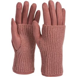styleBREAKER Fingerhandschuhe '3 in 1 Touchscreen Stoff Handschuhe mit abnehmbarer Strick Manschette' Damen Gr&ouml;&szlig;e XS/XL altrosa