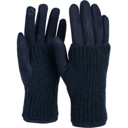 styleBREAKER Full Finger Gloves '3 in 1 Touchscreen Stoff Handschuhe mit abnehmbarer Strick Manschette' female size XS/XL Dark blue