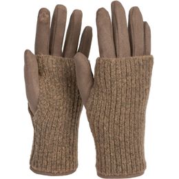 styleBREAKER Fingerhandschuhe '3 in 1 Touchscreen Stoff Handschuhe mit abnehmbarer Strick Manschette' Damen Gr&ouml;&szlig;e XS/XL taupe