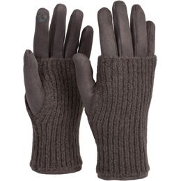 styleBREAKER Full Finger Gloves '3 in 1 Touchscreen Stoff Handschuhe mit abnehmbarer Strick Manschette' female size XS/XL Grey