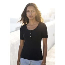 Lascana Kurzarmshirt schwarz Gr. 36/38 f&uuml;r Damen. Mit Rundhals. Figurbetont. Nachhaltig.
