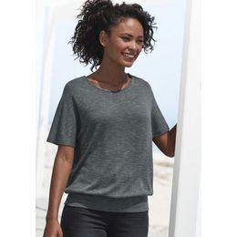 Vivance Kurzarmshirt 'mit breitem Bund' graugr&uuml;n Gr. 32/34 f&uuml;r Damen. Mit Rundhals. Bequem. Nachhaltig.