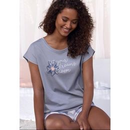 VIVANCE DREAMS BY LASCANA Pyjamaoberteil blau Gr. 40/42 f&uuml;r Damen. Rundhals und Print. Bequem. Nachhaltig.