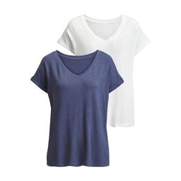 BEACHTIME BY LASCANA V-Shirt 'mit fixiertem &Auml;rmelumschlag' mehrfarbig Gr. 44/46 f&uuml;r Damen. Mit V-Ausschnitt. Bequem. Nachhaltig.