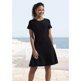 Lascana Strickkleid 'aus hochwertigem Feinstrick, nahtloser Strick, superelastisch' schwarz Gr. 36 f&uuml;r Damen. Mit Rundhals. Figurumspielend. 