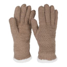 styleBREAKER Full Finger Gloves 'Strickhandschuhe mit Reiskornmuster und Fleece' female size XS/XL Brown