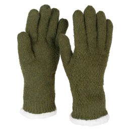 styleBREAKER Full Finger Gloves 'Strickhandschuhe mit Reiskornmuster und Fleece' female size XS/XL Olive