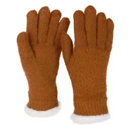 styleBREAKER Full Finger Gloves 'Strickhandschuhe mit Reiskornmuster und Fleece' female size XS/XL Cognac