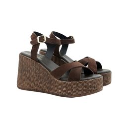 Desa T-Bar Sandals 'DESA Damen-Wildledersandalen mit Keilabsatz und Metallschnalle' female size 38 Brown