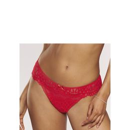 Lascana String 'Cara' rot Gr. 36/38 f&uuml;r Damen. Mit Spitze, Mesheinsatz, Schleife. K&ouml;rpernah. Nachhaltig.