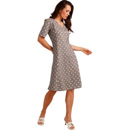 CREATION L PREMIUM Damen Jerseykleid mit Wellen-Ausschnitt taupe-ecru-getupft Gr&ouml;&szlig;e 40