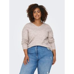 Only Carmakoma Damen Only CARMAKOMA Strickpullover &raquo;CARCAMILLA V-NECK L/S PULLOVER KNT NOOS&laquo; Materialmix beige S