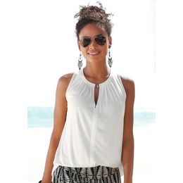 Lascana Tanktop beige Gr. 44/46 f&uuml;r Damen. V-Ausschnitt und Zierschnalle. Figurumspielend. Nachhaltig.
