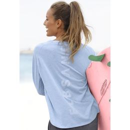 ELBSAND Longsleeve 'Tira' blau Gr. S (36) f&uuml;r Damen. Rundhals und Logodruck. Figurumspielend. Nachhaltig.